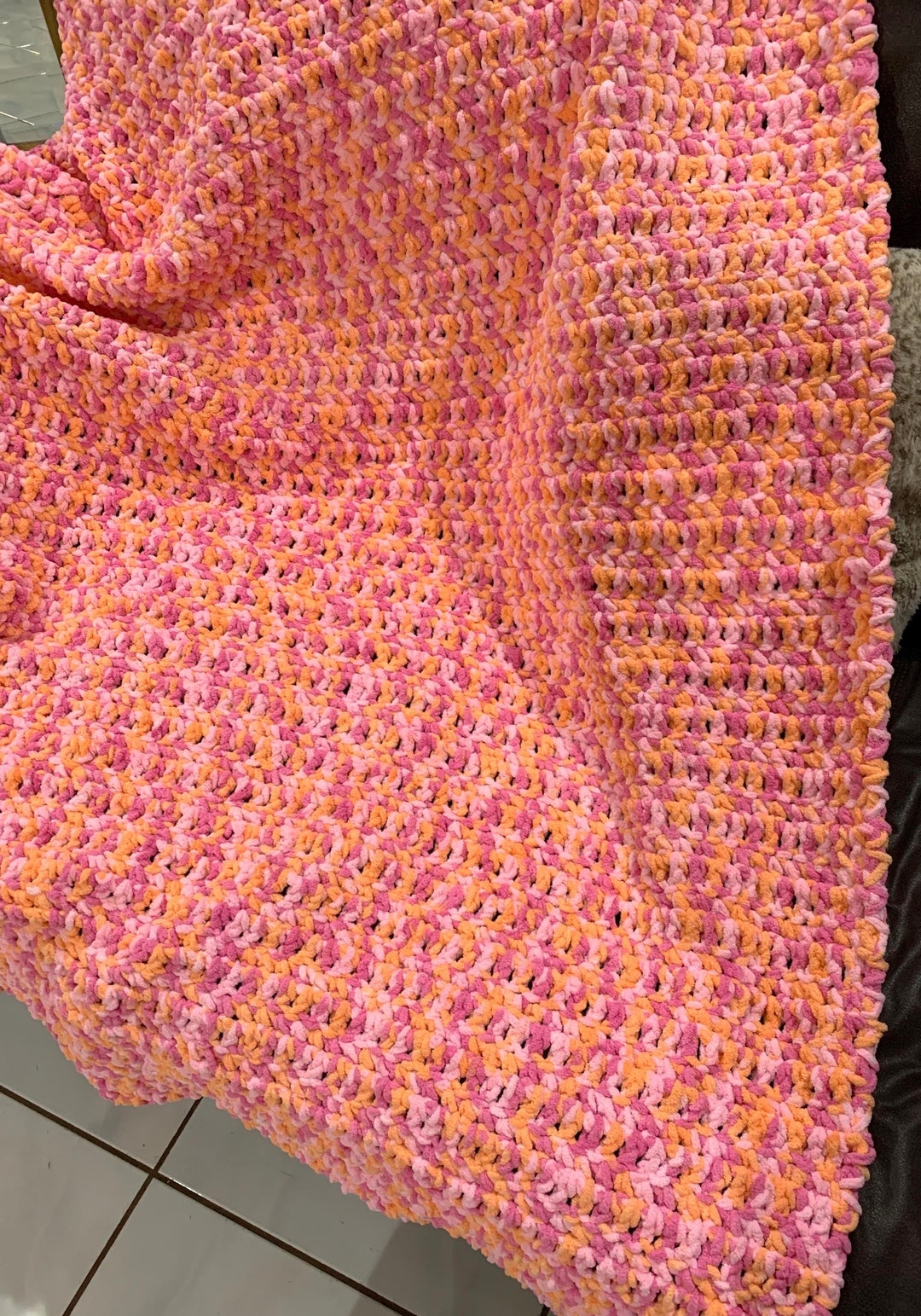 Pink Peach Crochet Blanket, Crochet Afghan Blanket, Large Peach Blanket ...