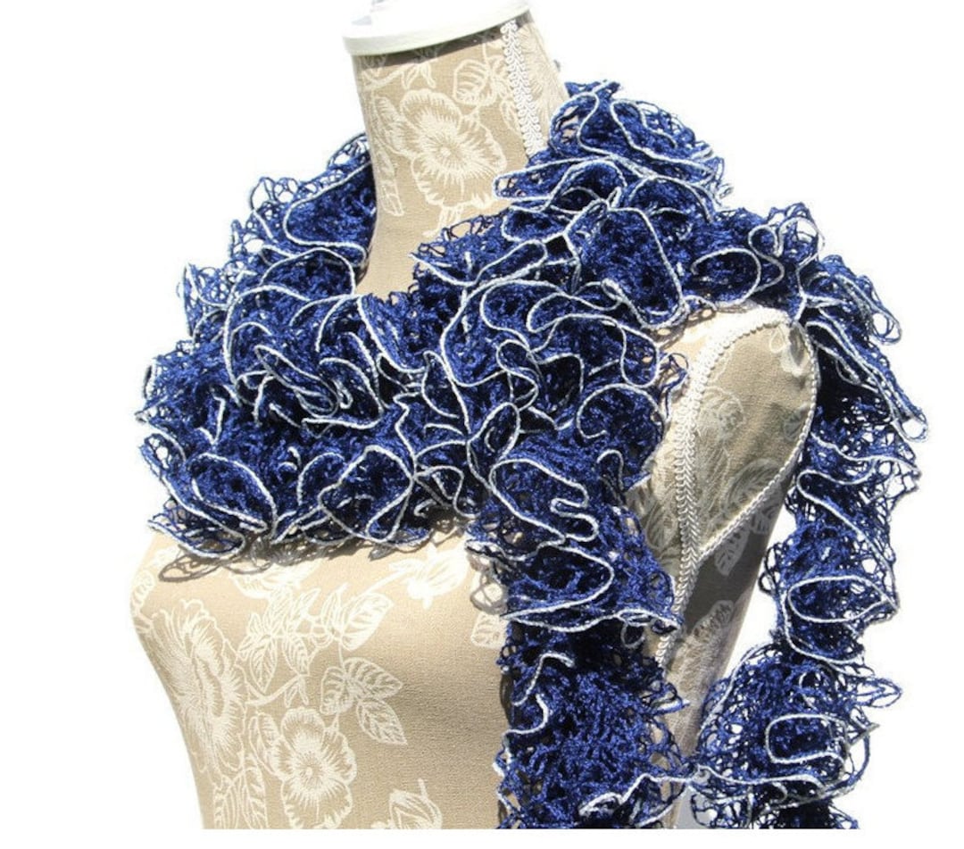 Blue Crochet Scarf Handmade Scarf Crochet Ruffle Scarf - Etsy