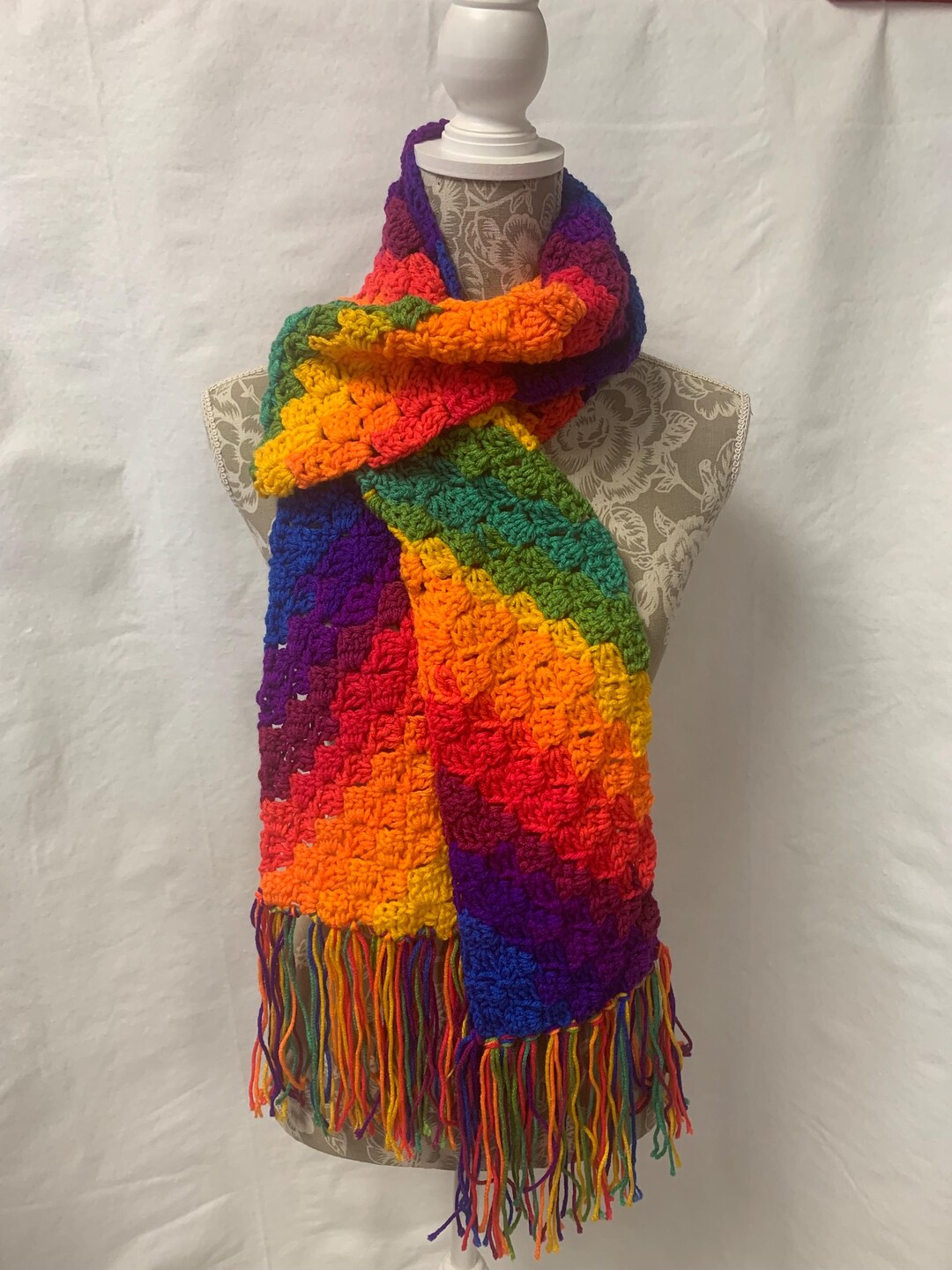 Rainbow Granny Square Crochet Scarf, Long Acrylic Winter Scarf - Etsy