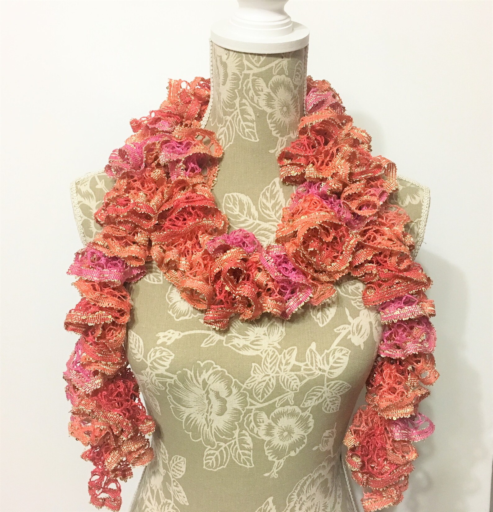 Crochet Ruffle Scarf Pink Scarf Fashion Scarf Frilly Scarf - Etsy