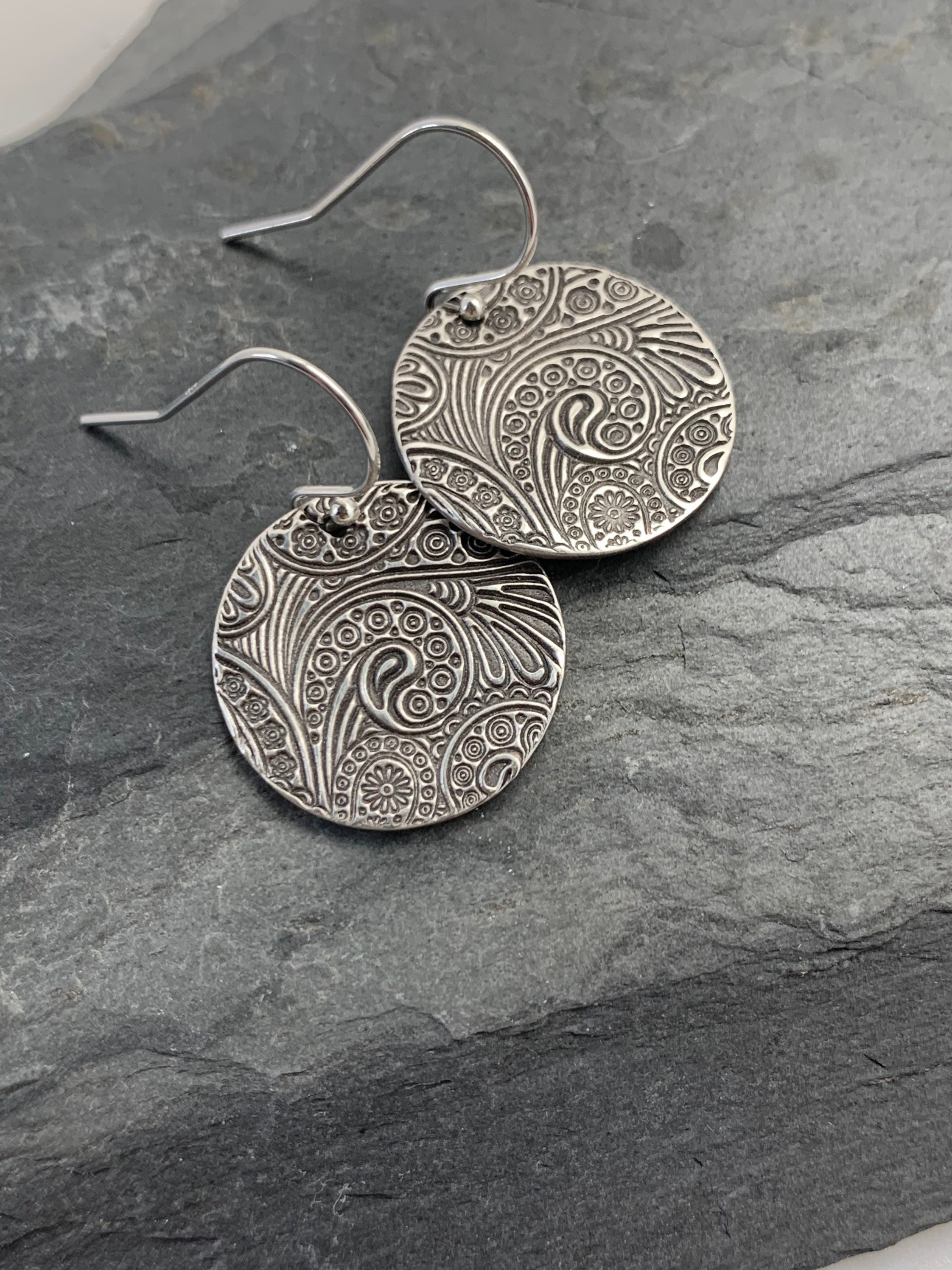Silver Round Paisley Floral Earrings Sterling Silver Earrings Silver ...