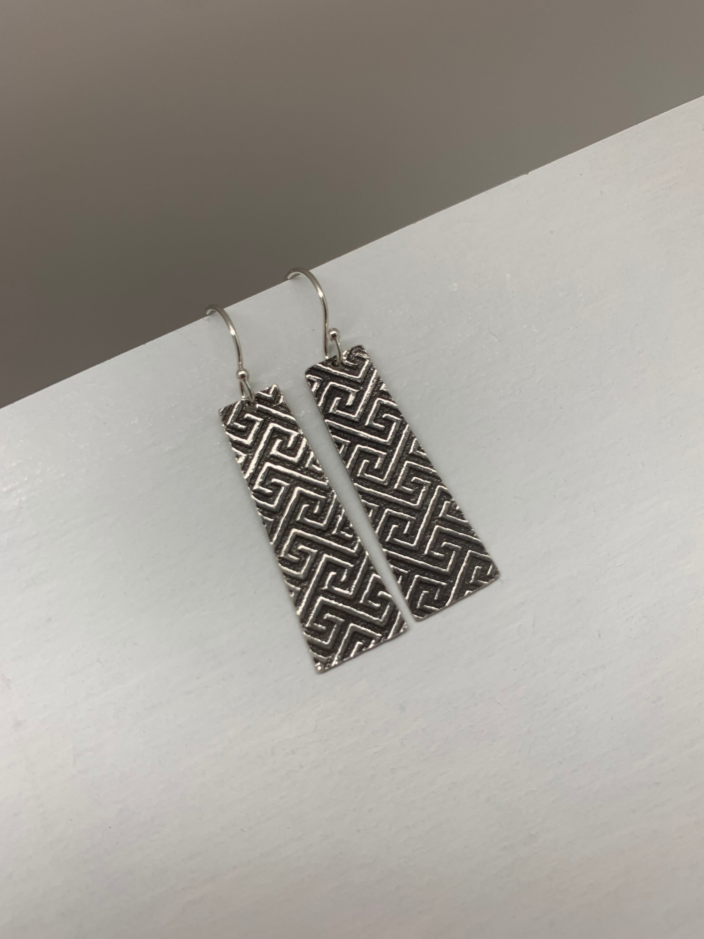 Modern Silver Bar Greek Key Geometric Silver Earrings Silver Modern ...