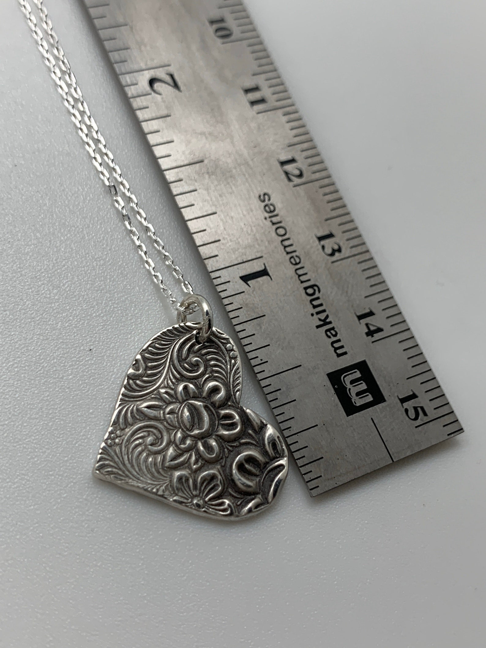 Floral Silver Heart Necklace Sterling Silver Necklace Silver - Etsy