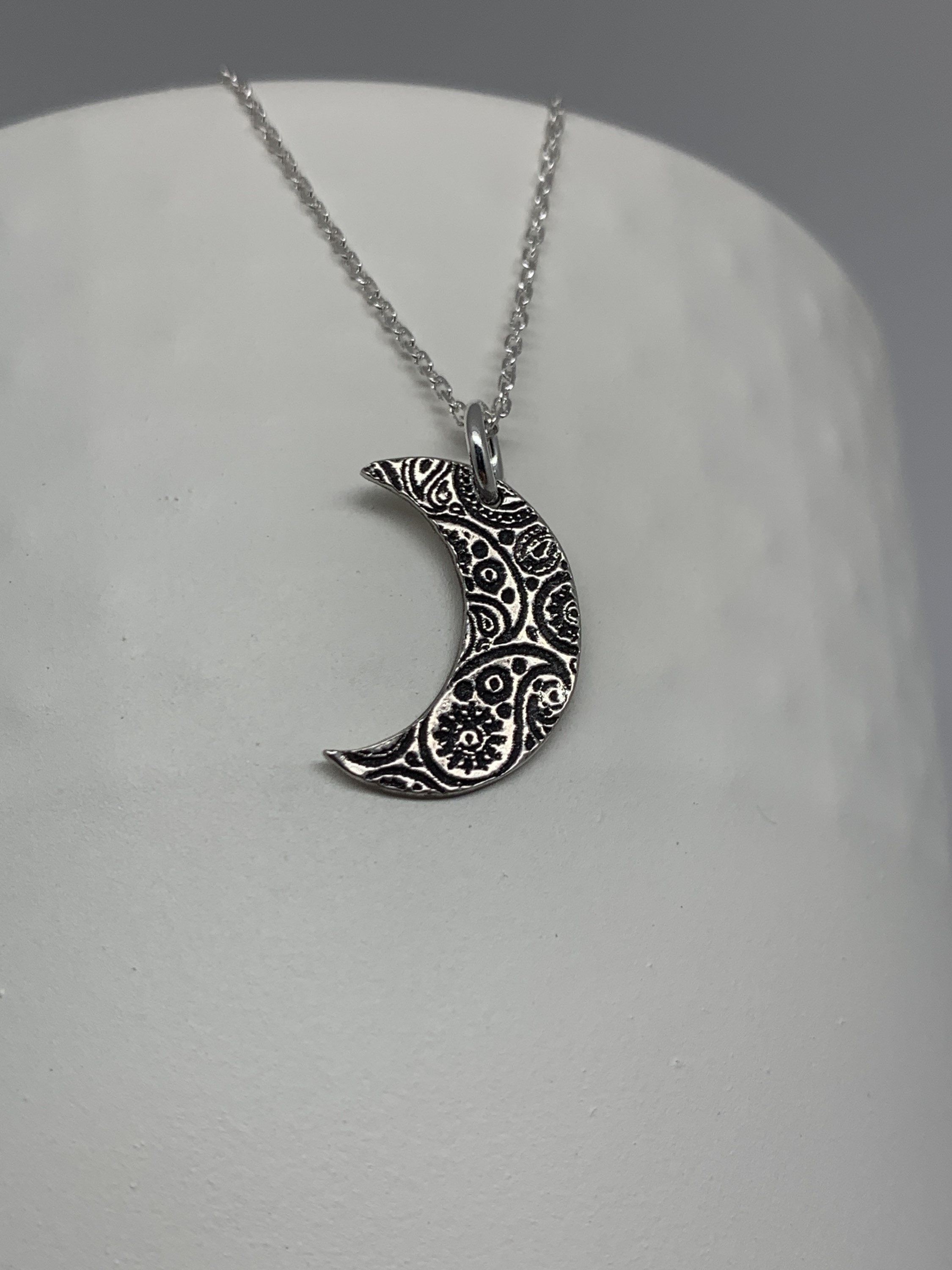 Tiny Silver Paisley Moon Necklace Sterling Silver Moon Pendant Silver ...