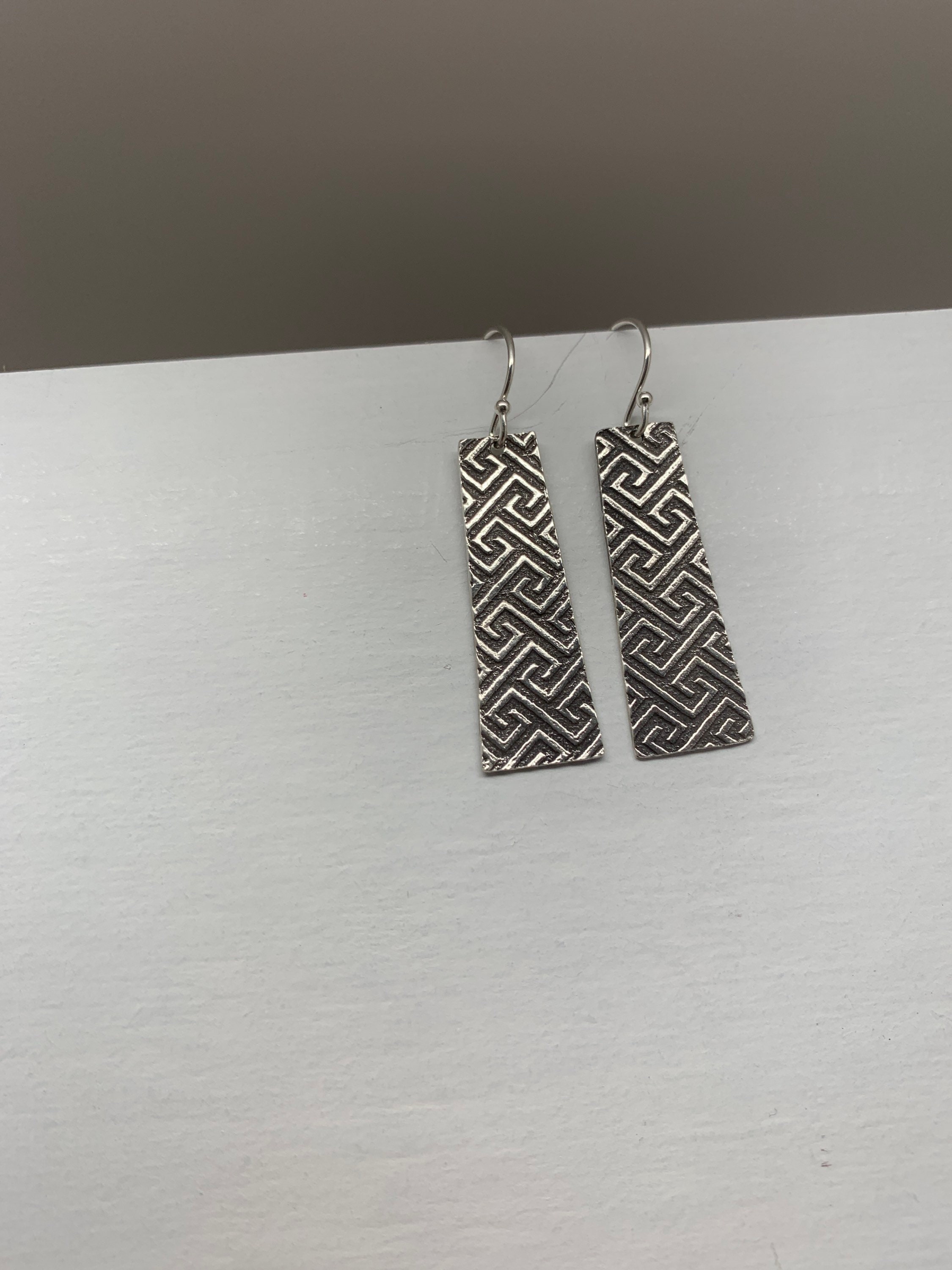 Modern Silver Bar Greek Key Geometric Silver Earrings Silver Modern ...