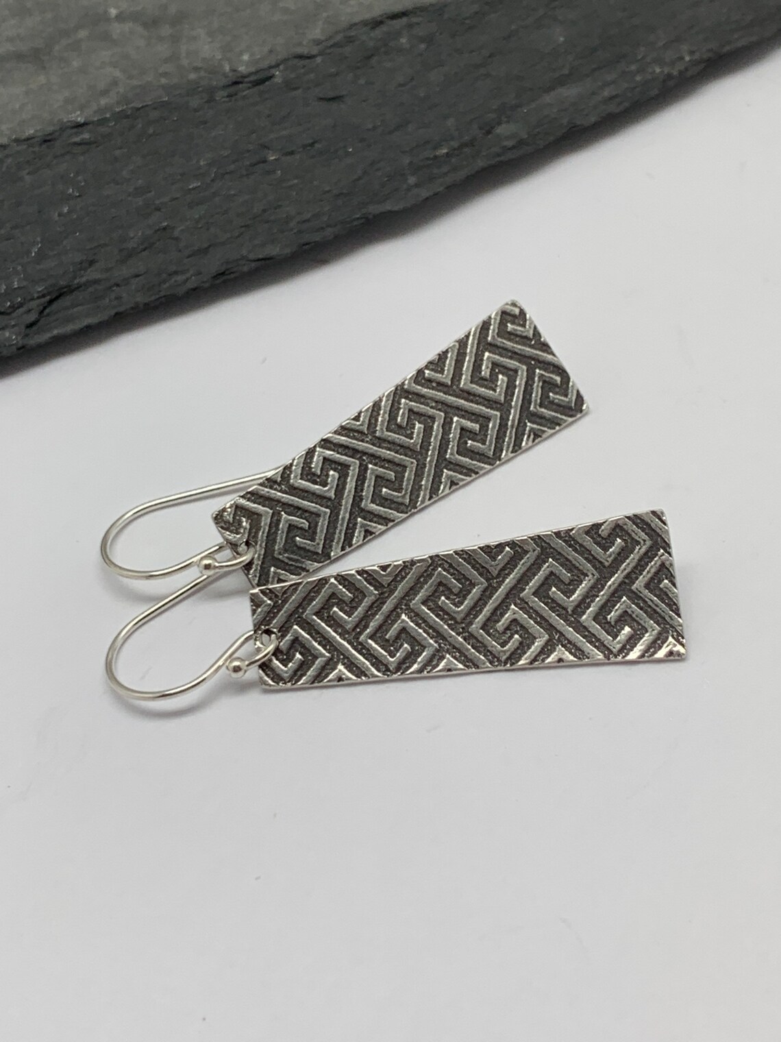 Modern Silver Bar Greek Key Geometric Silver Earrings Silver Modern ...