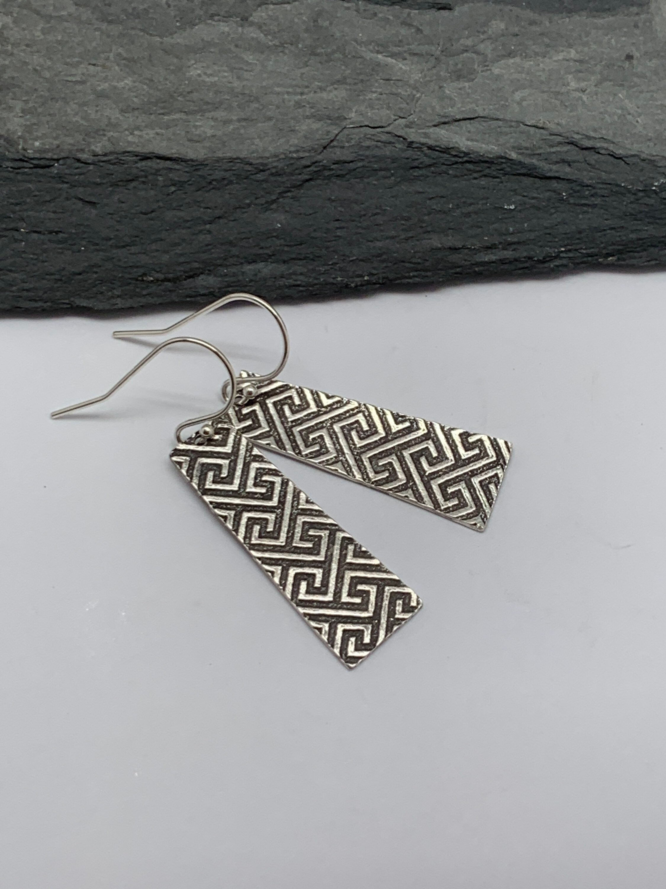 Modern Silver Bar Greek Key Geometric Silver Earrings Silver Modern ...