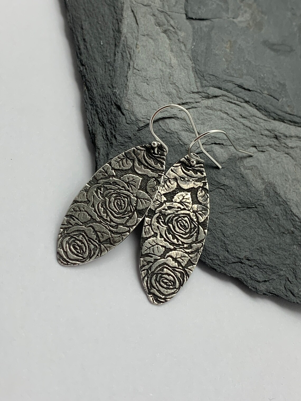 Beautiful Silver Rose Floral Earrings Sterling Roses Dangle Earrings ...