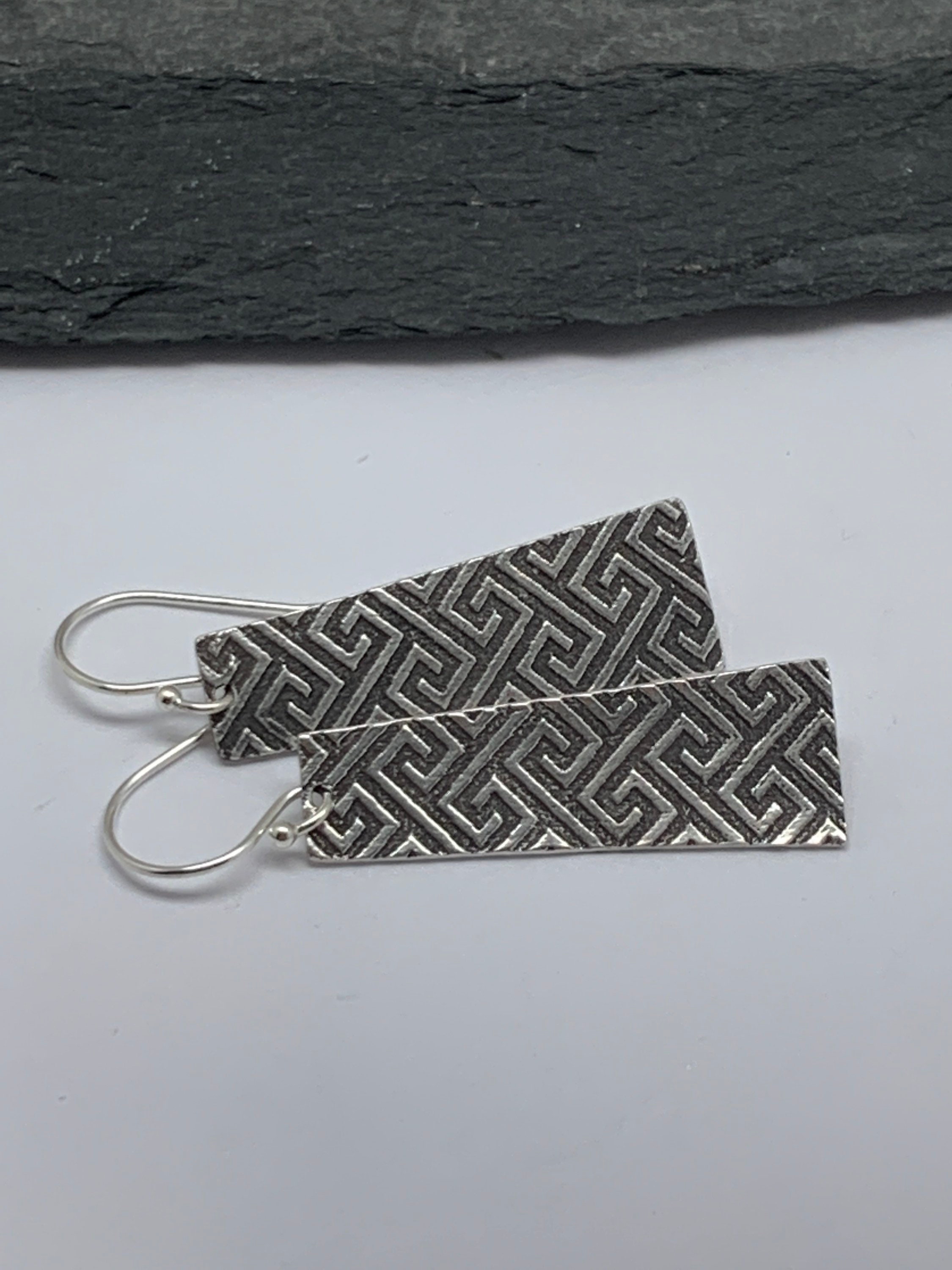 Modern Silver Bar Greek Key Geometric Silver Earrings Silver Modern ...