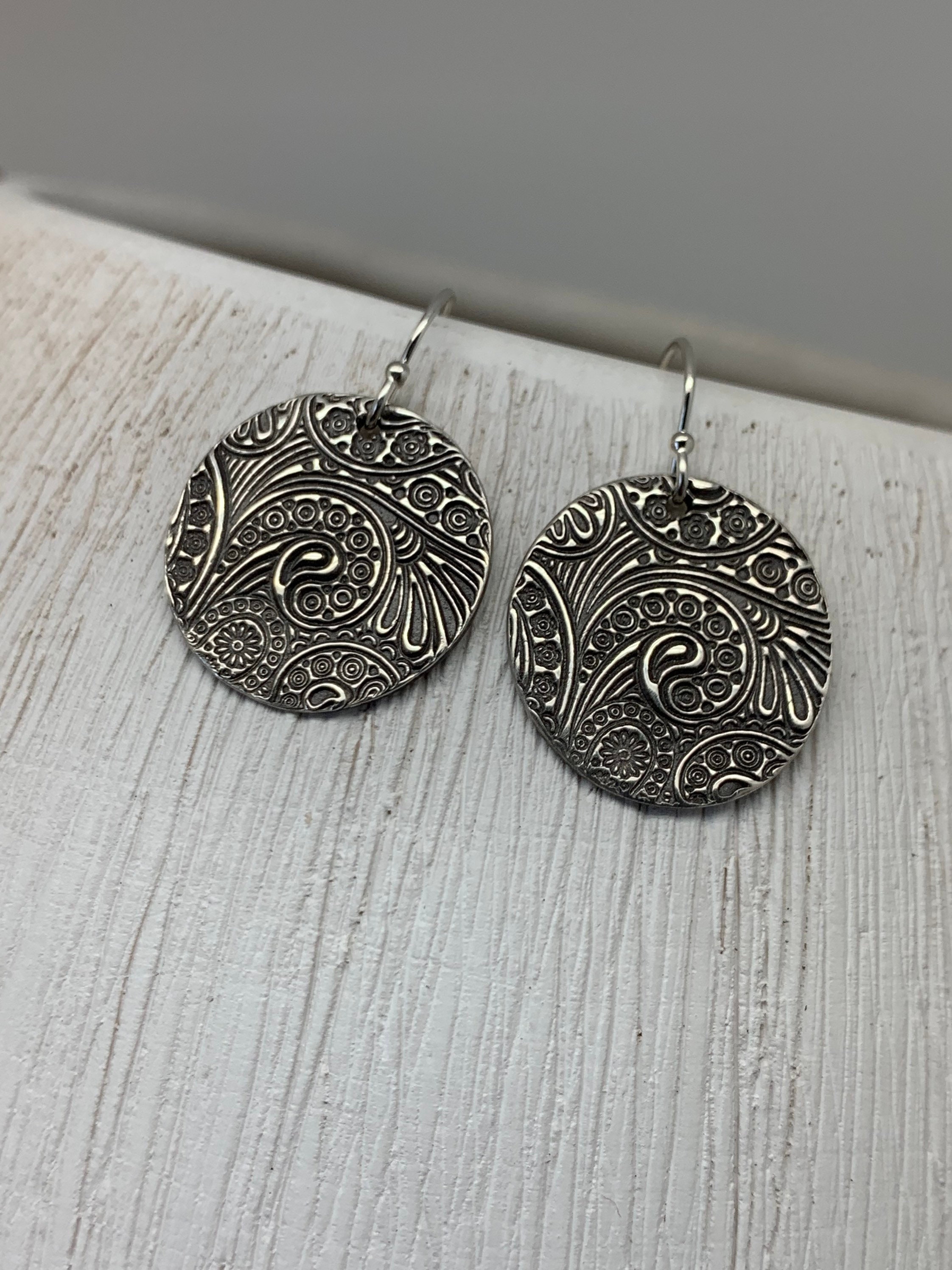 Silver Round Paisley Floral Earrings Sterling Silver Earrings Silver ...