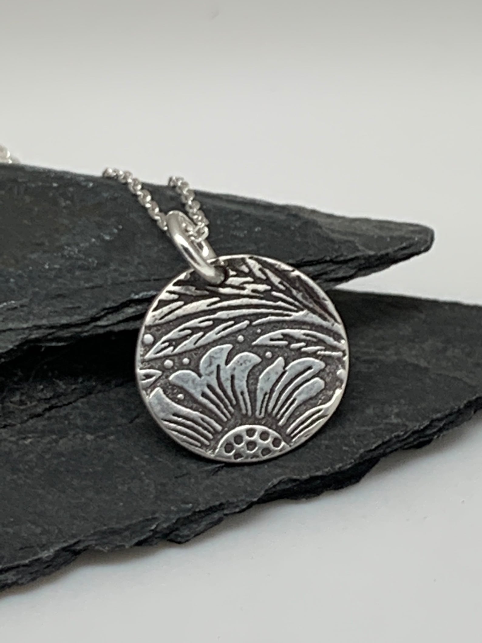 Tiny Modern Floral Circle Silver Necklace Round Silver Leaf Pendant ...