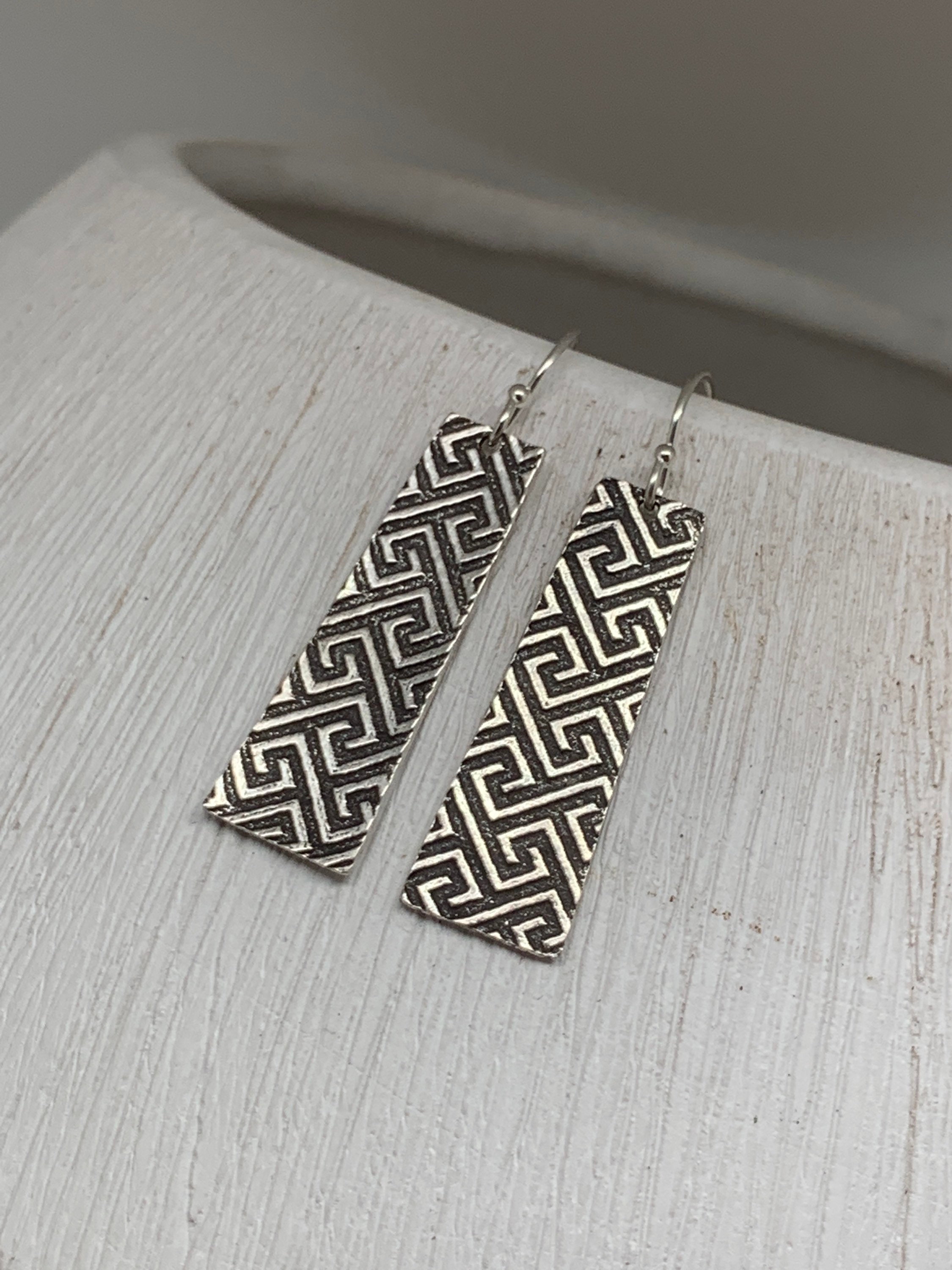 Modern Silver Bar Greek Key Geometric Silver Earrings Silver Modern ...
