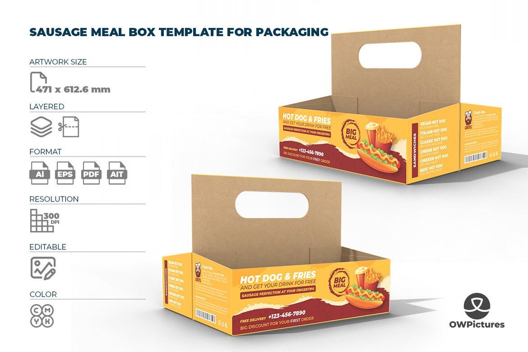 Sausage Meal Box Template for Packaging | Fast Food Box Template for ...
