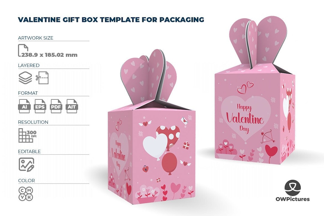 Valentine Gift Box Template for Packaging | Gift Box Template | Love ...
