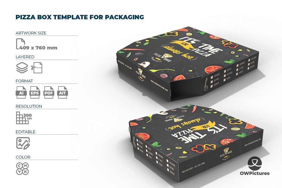 Pizza Box Template for Packaging | Fast Food Box Template for Packaging ...
