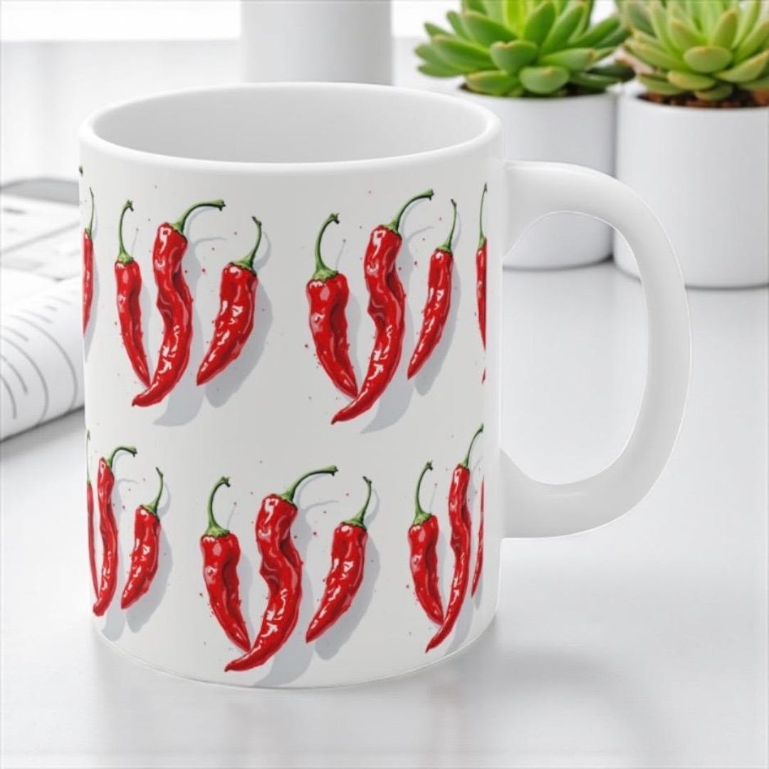 Spicy Chili Pepper Mug | 11oz Ceramic Coffee Cup, Salsa Lover Gift - Etsy