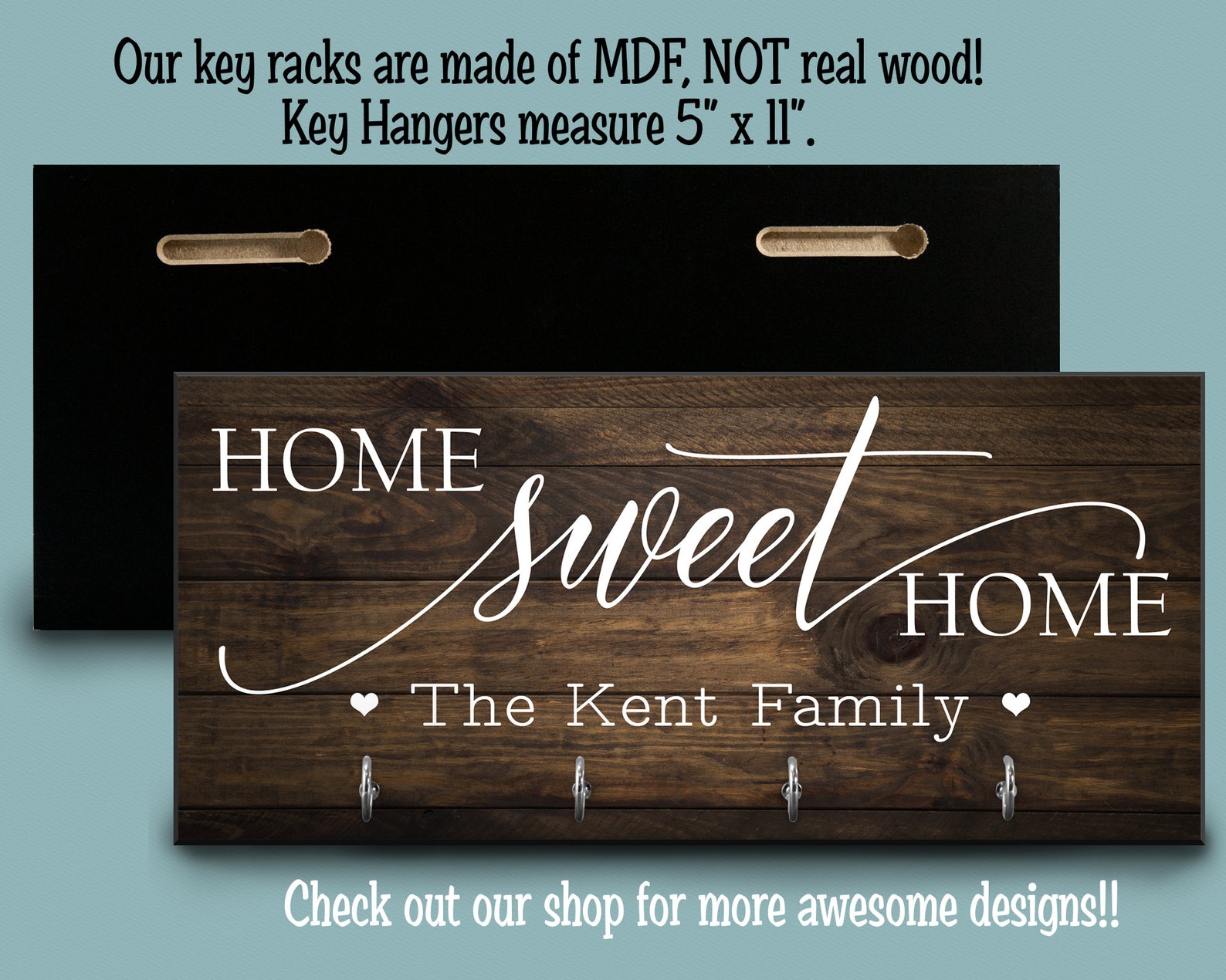 Home Sweet Home Personalized Key Ring Holder for Wall Key | Etsy