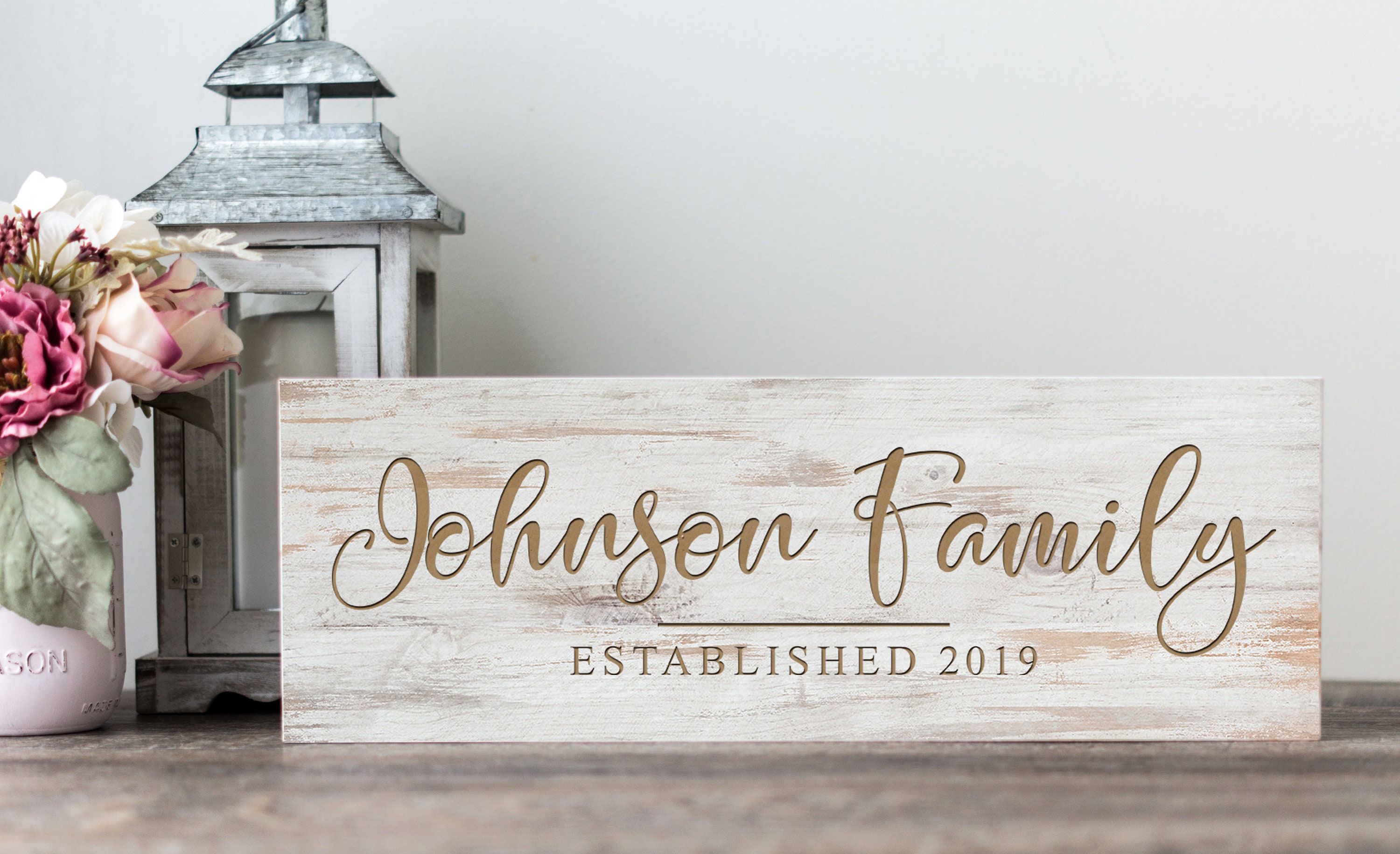Last Name Sign Personalized Family Name Sign White Faux Wood - Etsy