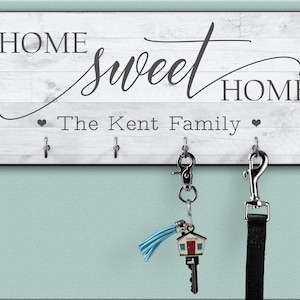 Home Sweet Home Personalized Key Ring Holder for Wall, Key Hook, Key ...