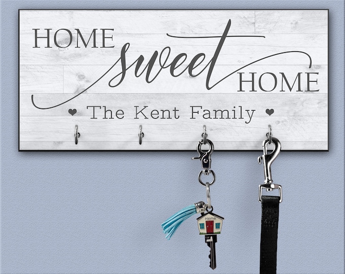 Home Sweet Home Personalized Key Ring Holder for Wall, Key Hook, Key ...