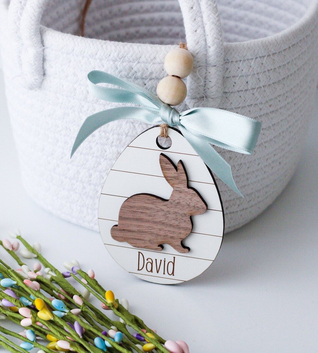 Personalized Easter Basket Tag, Rustic Wooden Easter Basket Tag, Custom ...