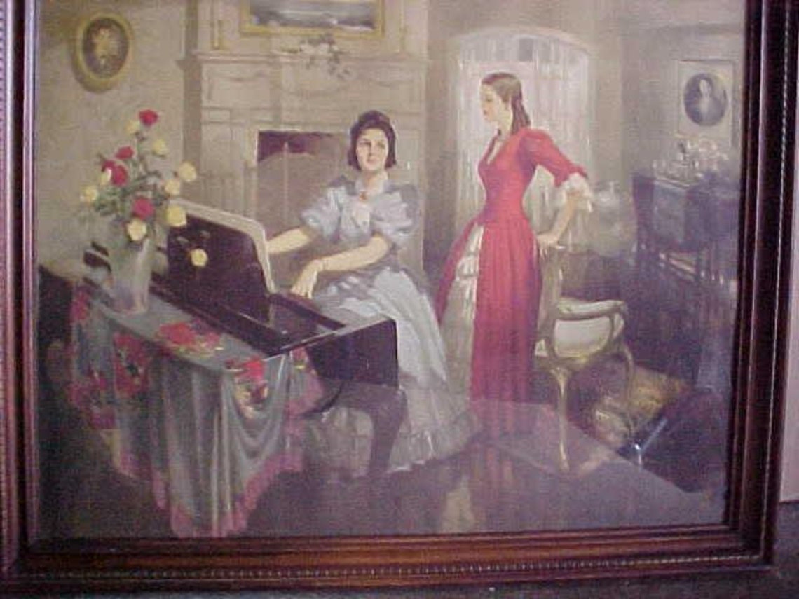 Antique large framed frederic kimball mizen lithograph | Etsy