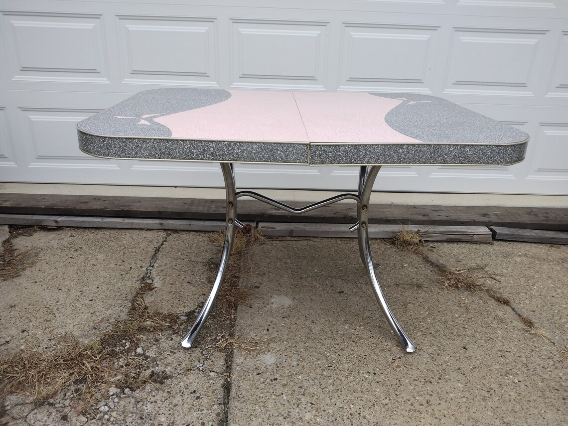 Vintage Mid Century Modern Formica Kitchen Table Pink and Gray With a ...