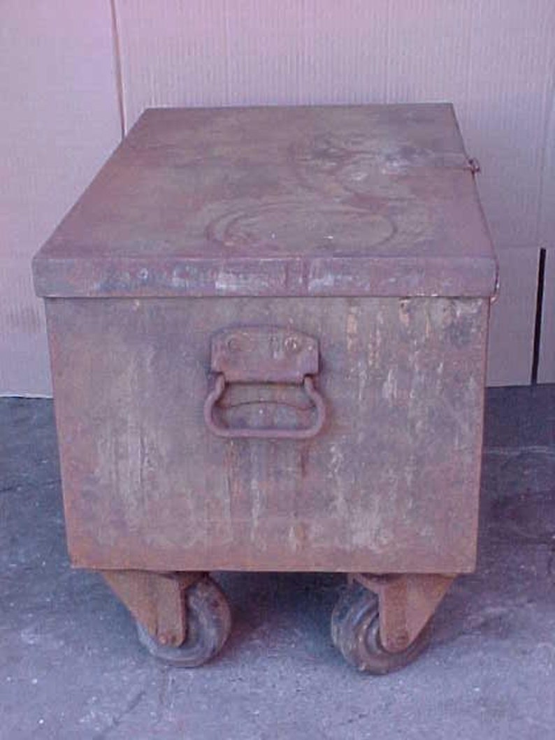 Antique Metal Chest Trunk Strong Box Steam Punk Industrial Trunk ...