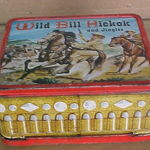 Vintage 1950's Aladdin Metal Lunch Box Cowboy Western Wild Bill Hickok ...