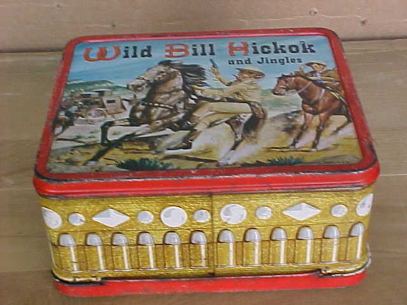 Vintage 1950's Aladdin Metal Lunch Box Cowboy Western Wild Bill Hickok ...