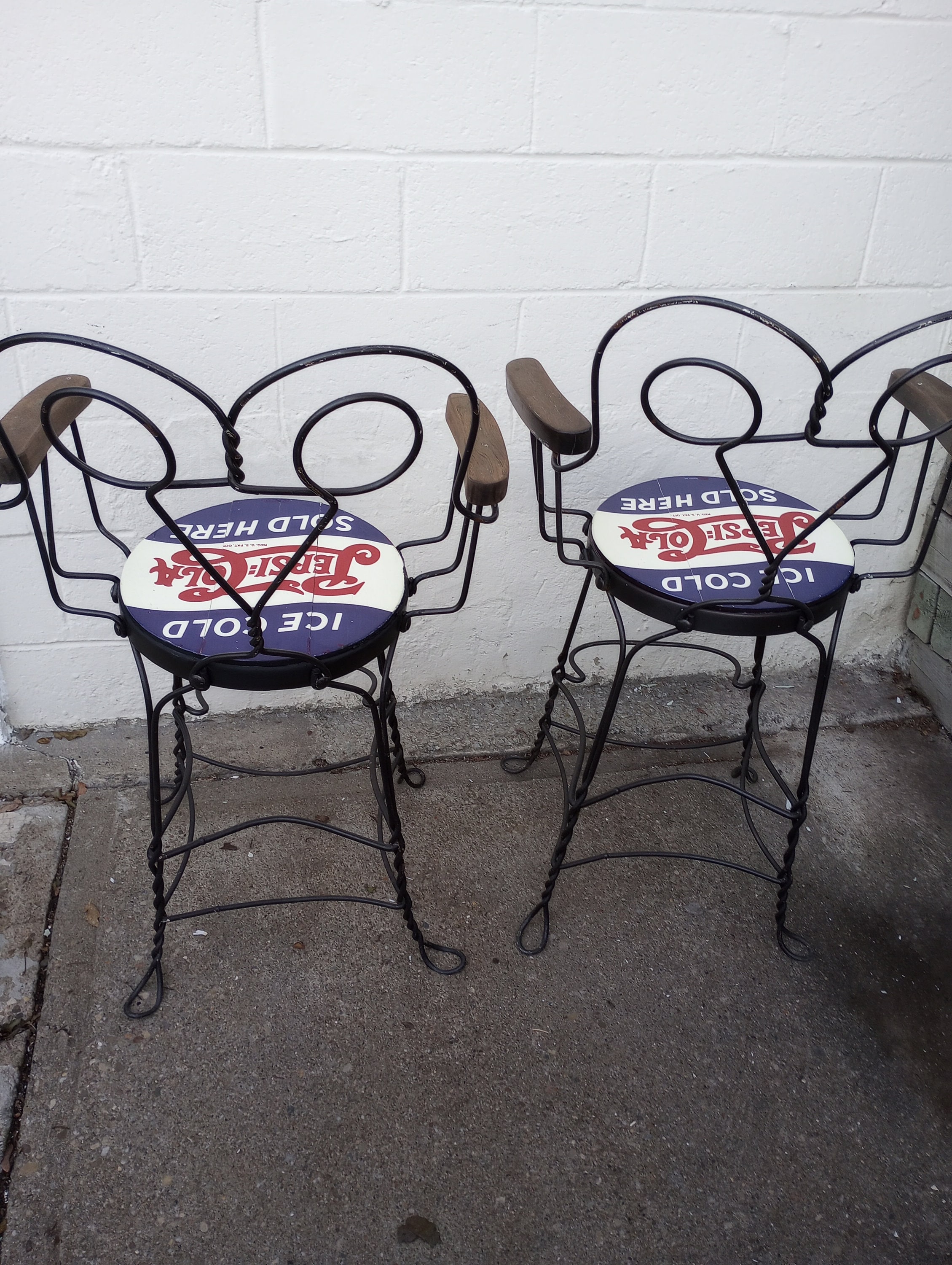 Antique Pair of Pepsi Cola Ice Cream Parlor Bar Stools Counter Stools ...