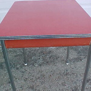 Vintage Mid Century Modern Red With Chrome Legs Formica Kitchen Table ...