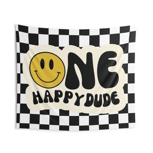 One Happy Dude Backdrop, Mustard Smiley Face Wall Hanging, One Happy ...