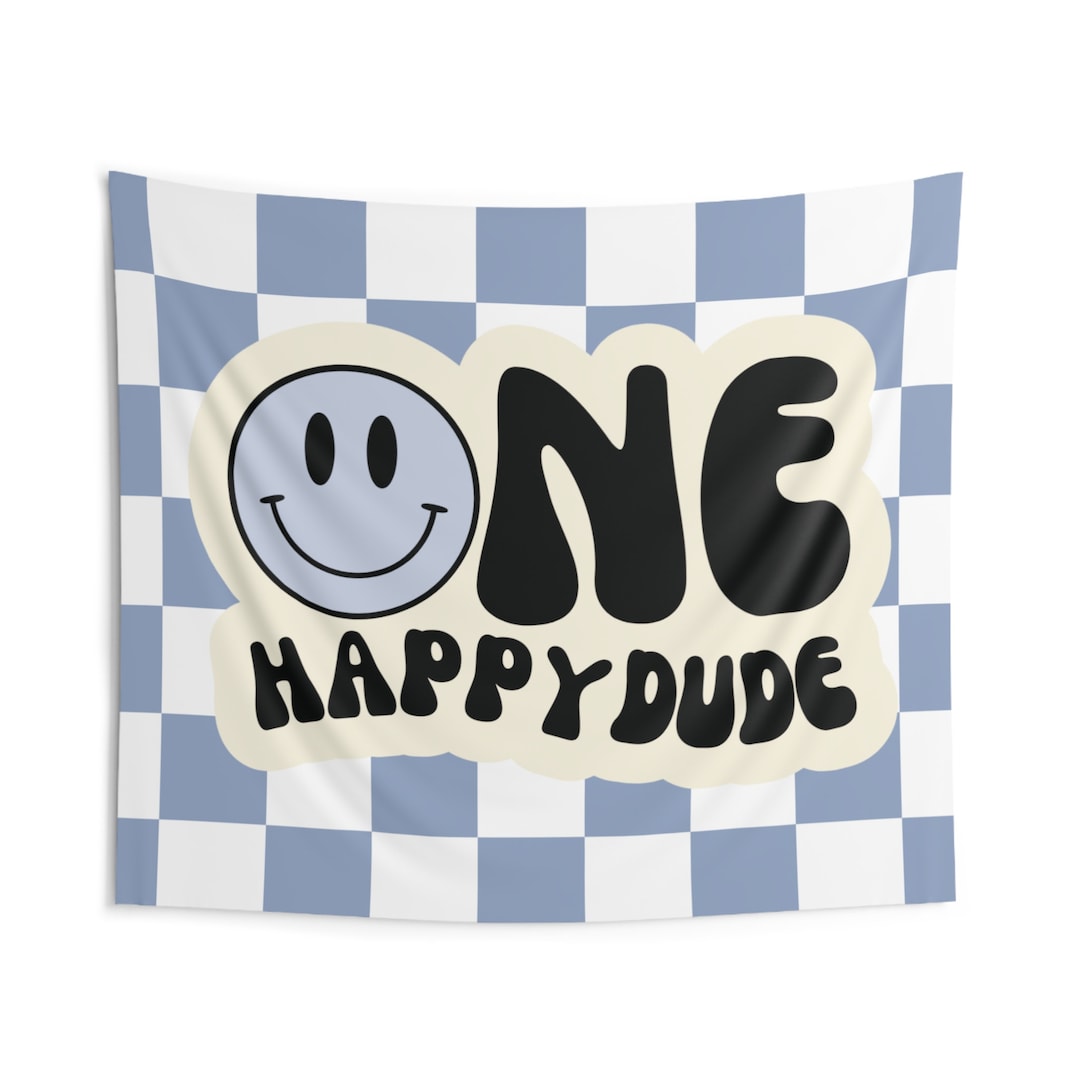 Blue One Happy Dude Backdrop, Retro Blue Dude Sign, One Cool Boy ...