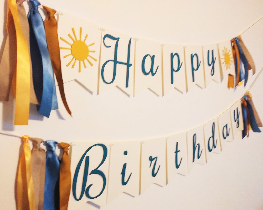 Sunshine Happy Birthday Banner, Sun Theme Happy Birthday Sign, Modern ...