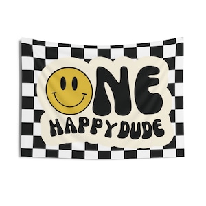 One Happy Dude Backdrop, Mustard Smiley Face Wall Hanging, One Happy ...