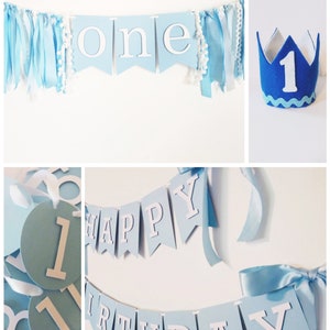 Light Blue High Chair Banner, One Banner Blue, Boy First Birthday ...