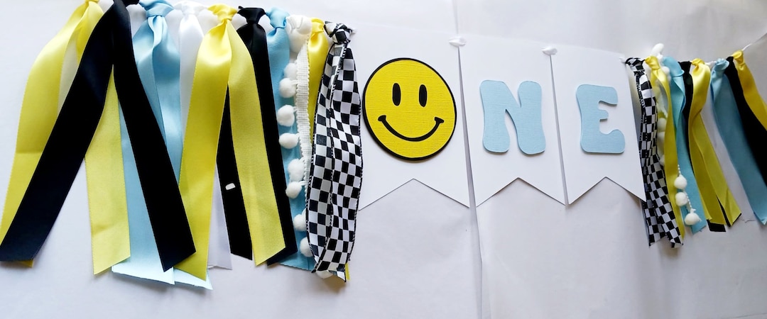Blue and Yellow One Happy Dude Sign, Smiley Face Decor, One Rad Dude ...
