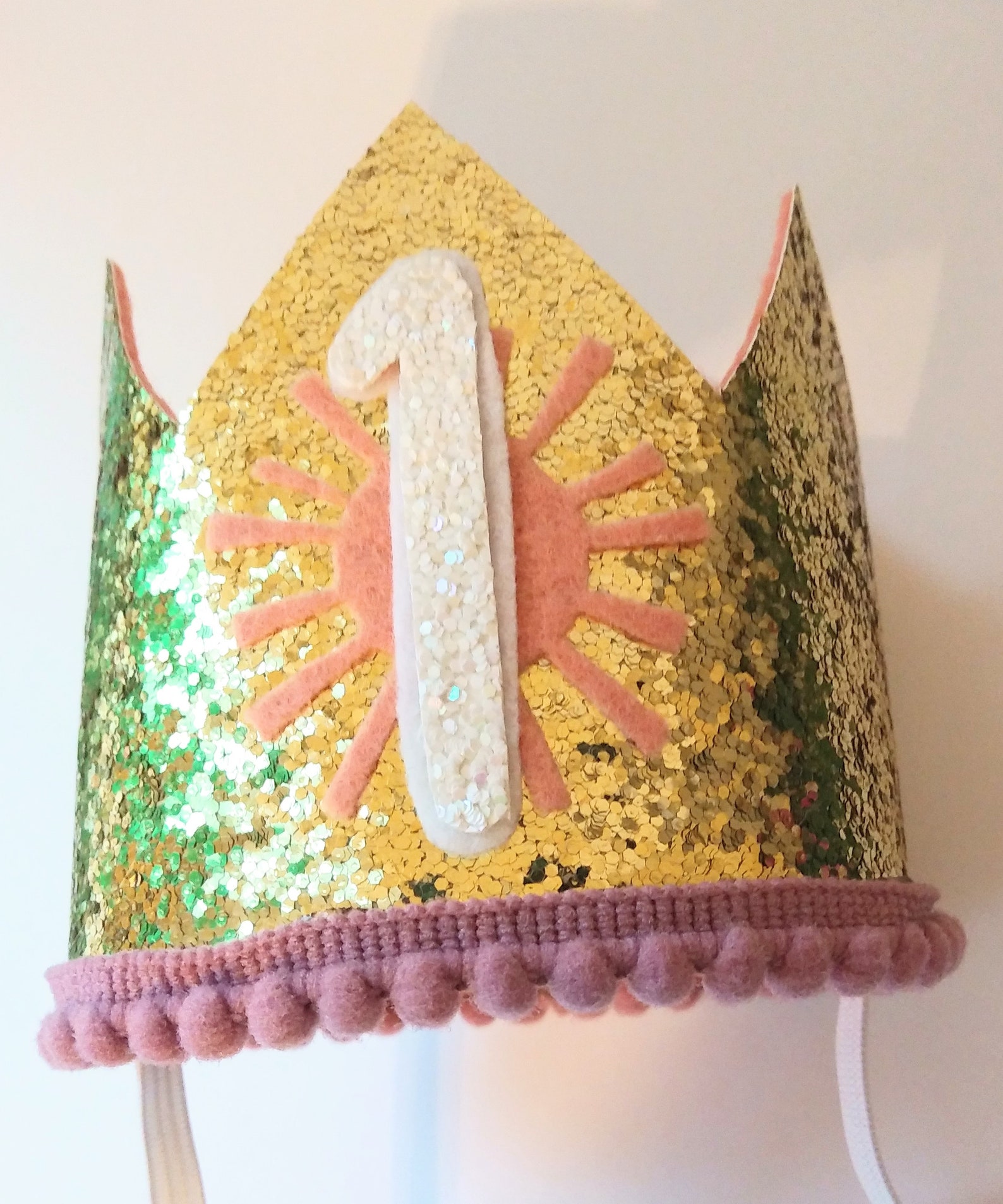 Gold Glitter Sun Crown, Sun Theme Crown, First Birthday Crown, Sunshine ...