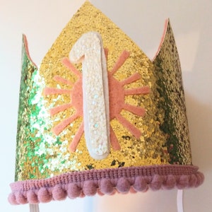 Gold Glitter Sun Crown, Sun Theme Crown, First Birthday Crown, Sunshine ...