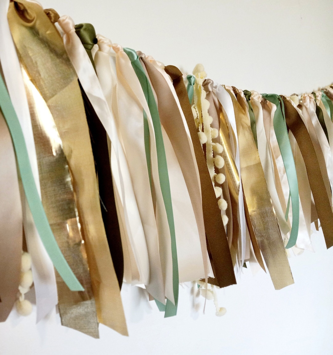 Bridal Shower Ribbon Garland, Greenery Backdrop, Baby Shower Banner ...