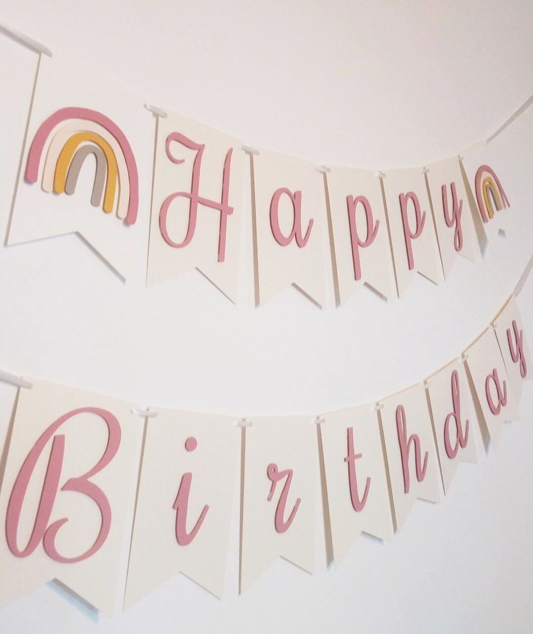 Boho Rainbow Happy Birthday Banner, Rainbow Theme Sign, Modern Rainbow ...