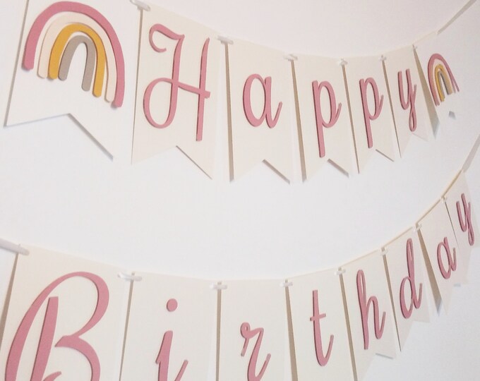 Boho Rainbow Happy Birthday Banner Rainbow Theme Sign Modern | Etsy