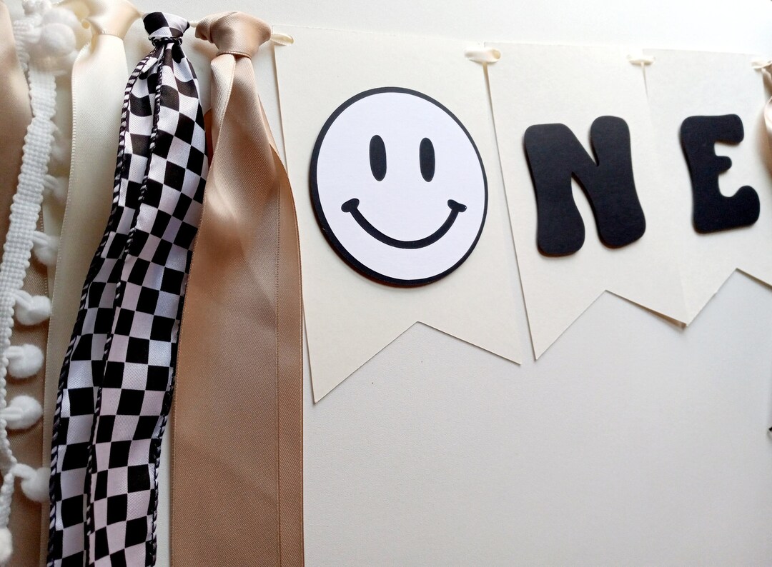 One Happy Dude Banner, Smiley Face Birthday Decor, Neutral One Happy ...