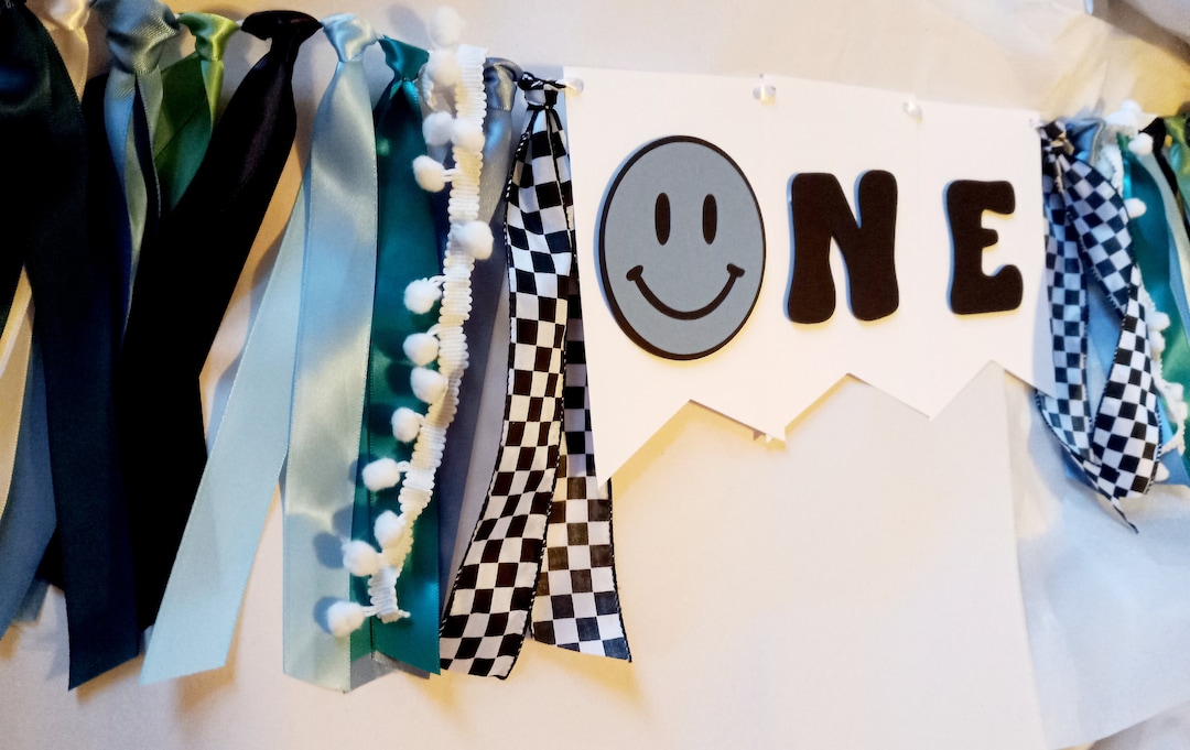Blue One Happy Dude High Chair Banner, First Birthday Boy Decor, One ...