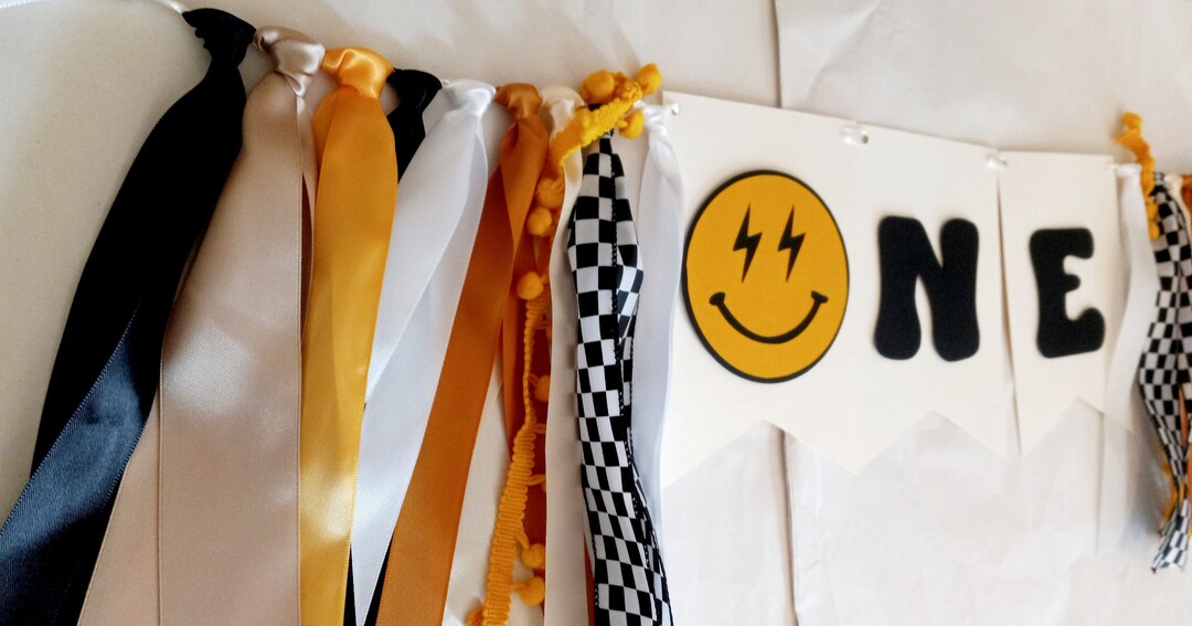 Lightening Bolt Smiley Face Banner, One Happy Dude Decor, One Cool Dude ...