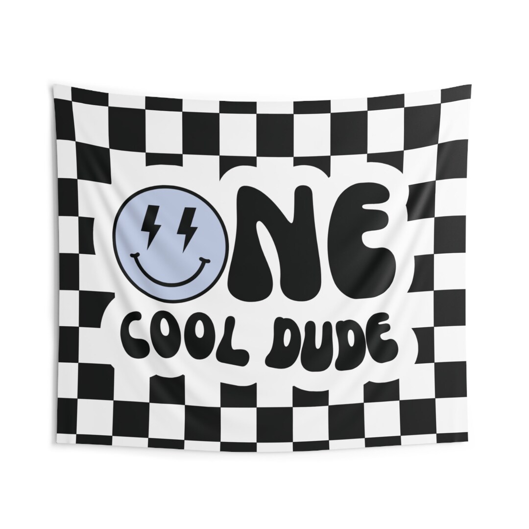 One Cool Dude Backdrop, Blue One Cool Dude Sign, Lightening Bolt Smiley ...