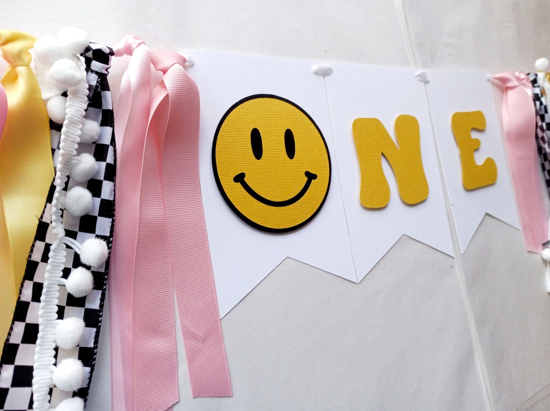 Pink and Yellow Smiley Face Banner, One Happy Babe Garland, One Cool ...