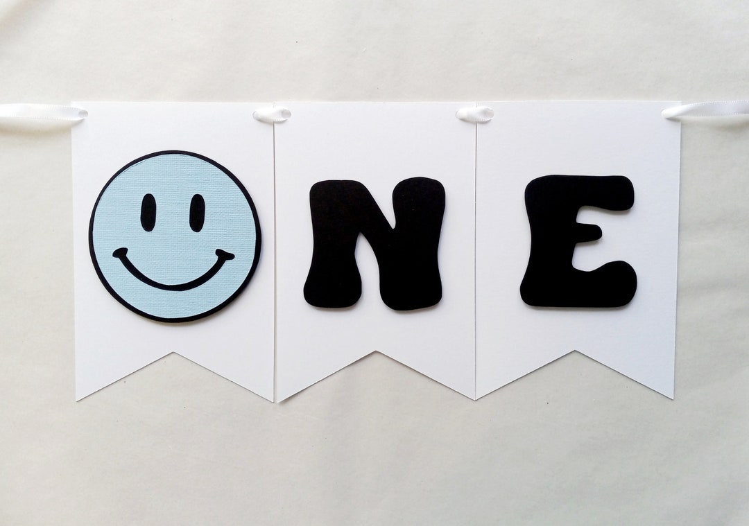 One Happy Dude High Chair Banner, Smiley Face Birthday, Blue Smiley ...