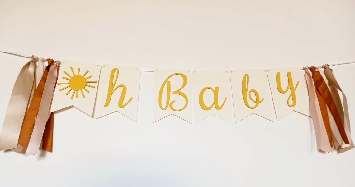 Neutral Baby Shower Banner, Boho Sun Baby Shower Decor, Oh Baby Sun ...